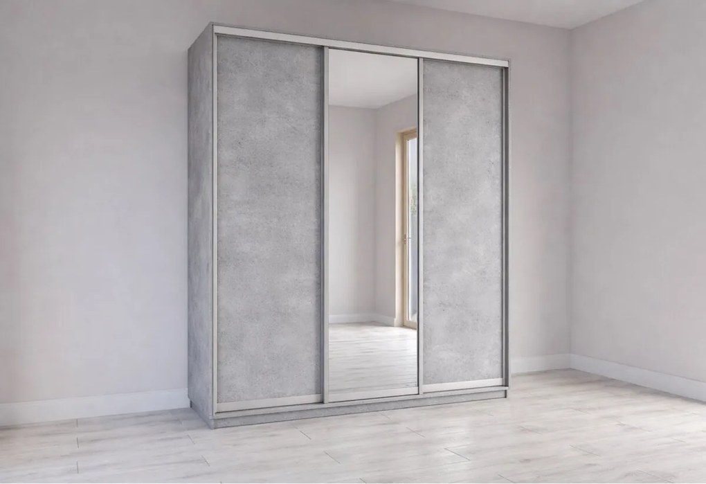 Skříň s posuvnými dveřmi 2000x2200x600 2LTD 1 Zrcadlo Industrial, profil stříbrný