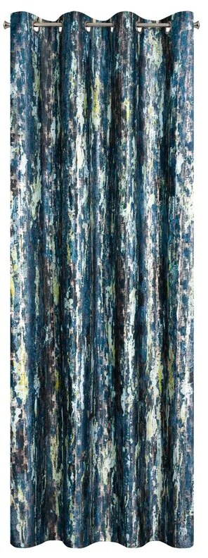 Záclona 140x250 Grace navy blue velvet s kovovým potiskem připravená na smyčce Eurofirany