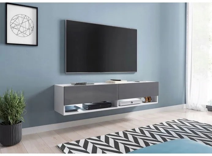 Televizní stolek 140 cm WILLA A - bílý / lesklý šedý