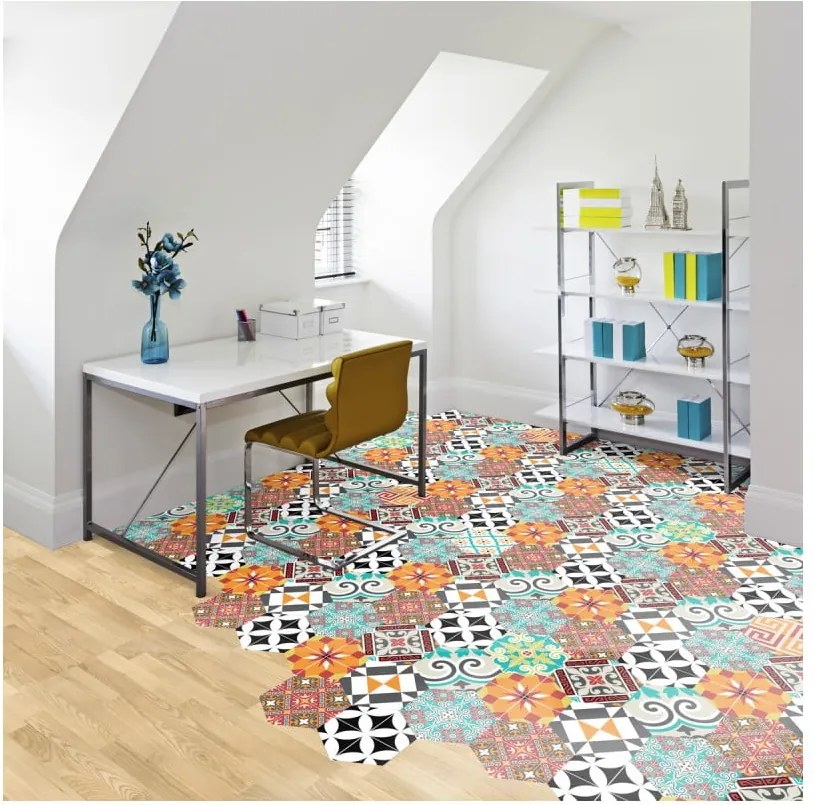 Sada 10 samolepek na podlahu Ambiance Floor Stickers Hexagons Pénélope, 40 x 90 cm