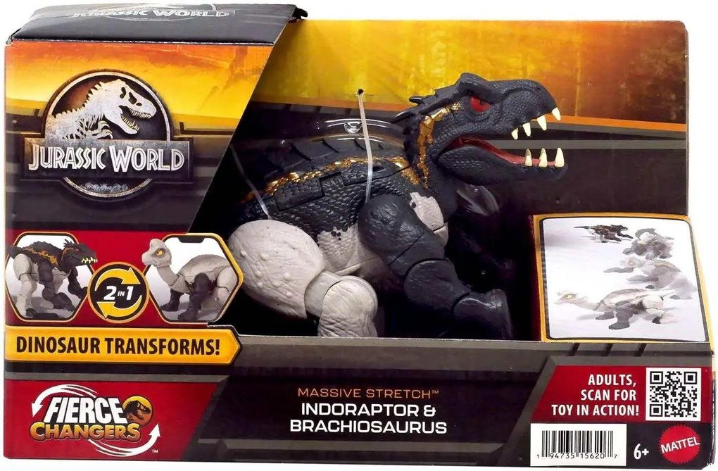Mattel jurský svět dinosaurus 2 v 1 indoraptor a brachiosaurus, hpd35