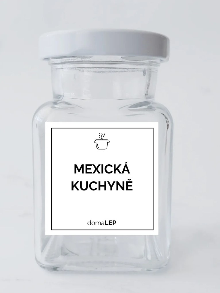 Samolepka na kořenky MEXICKÁ KUCHYNĚ bílá 5 × 5 cm tučné písmo