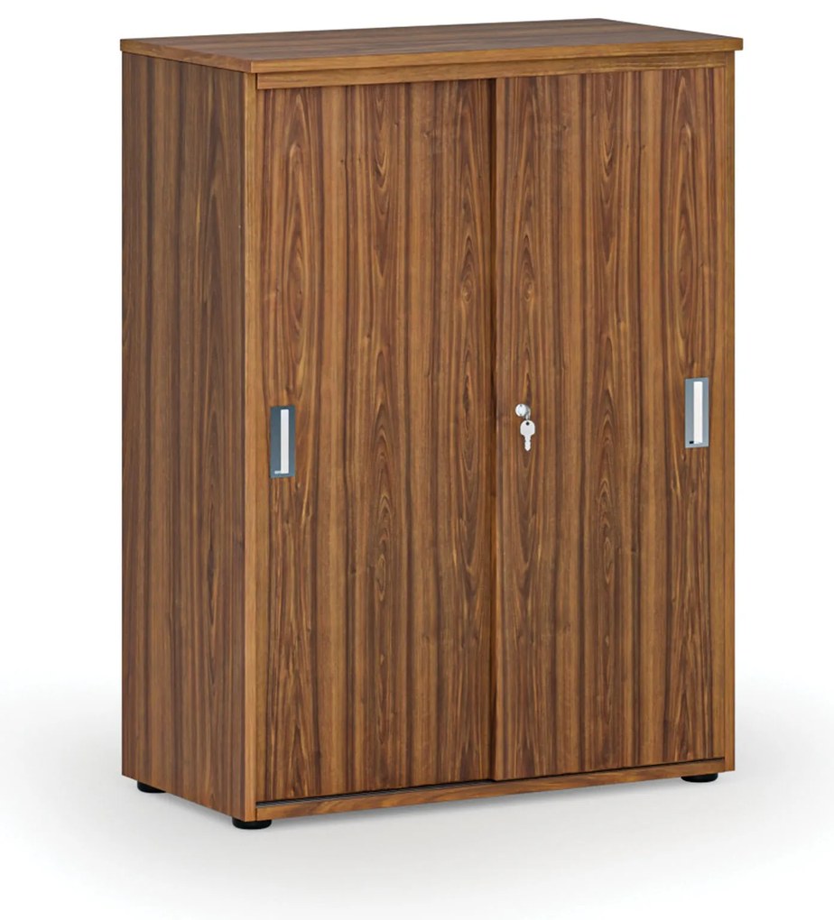 Kancelářská skříň se zasouvacími dveřmi PRIMO WOOD, 800 x 420 x 1087 mm, ořech
