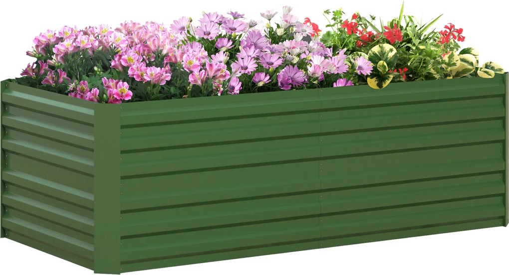 Vyvýšený zahradní záhon Outsunny z oceli, rostlinný záhon, studený rám, skládatelná nádoba na rostliny 180x90x60cm pro zahradu, balkon, terasu, zeleni