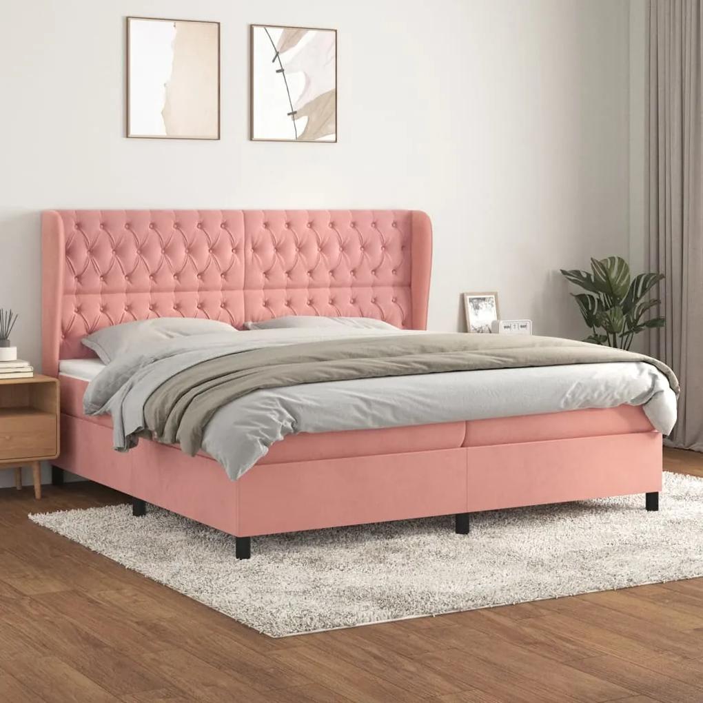 Box spring postel s matrací růžová 200x200 cm samet,  3129416