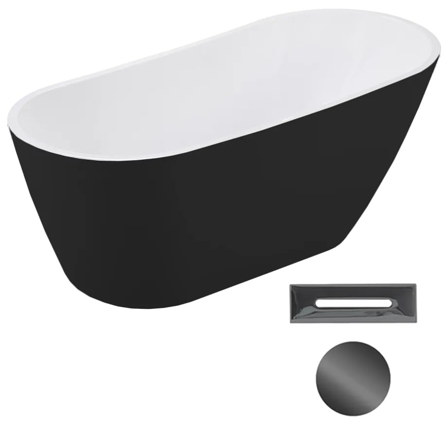 Besco Akrylátová volně stojící vana Melody BW Matt 150x80 (170x80) Barva: Bílá/černá, Rozměry (cm): 150x80, Typ a barva výpustě: Click-Clack s přepadem, chrom