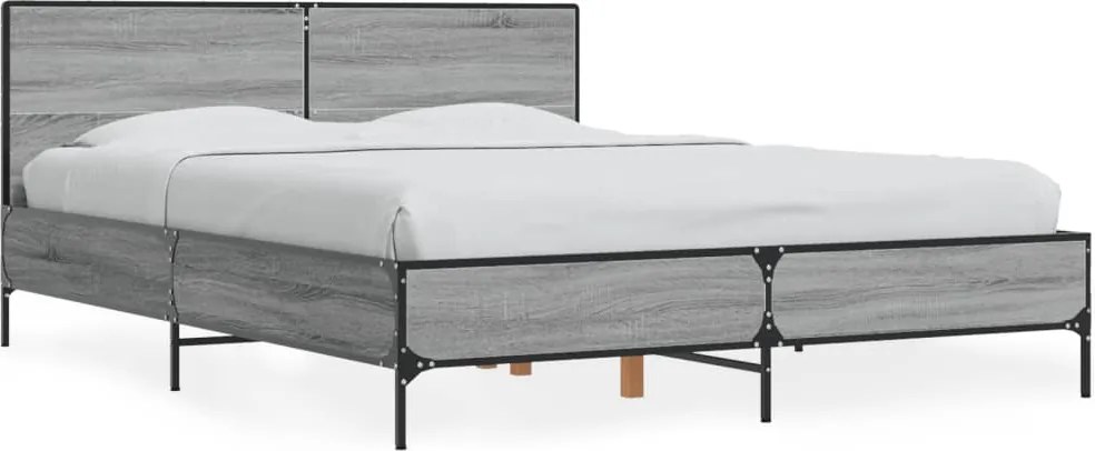 Rám postele šedý sonoma 135 x 190 cm kompozitní dřevo a kov 3280030
