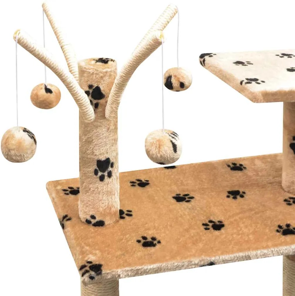 Škrabadlo pro kočky sisalové sloupky 125cm béžová potisk tlapek 170483