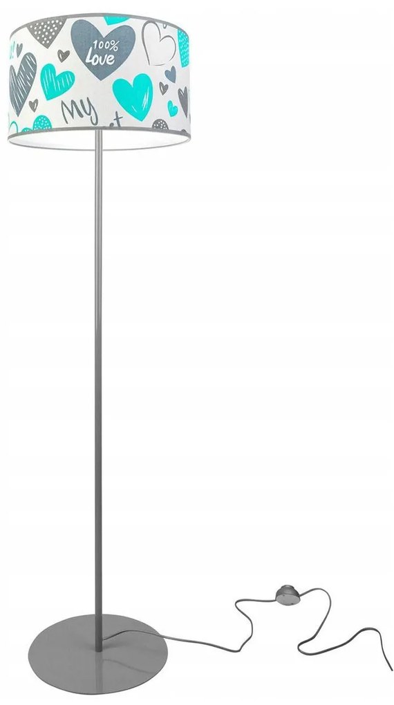 Dětská stojací lampa Heart, 1x bílé textilní stínítko se vzorem, (výběr ze 2 barev konstrukce), o, b