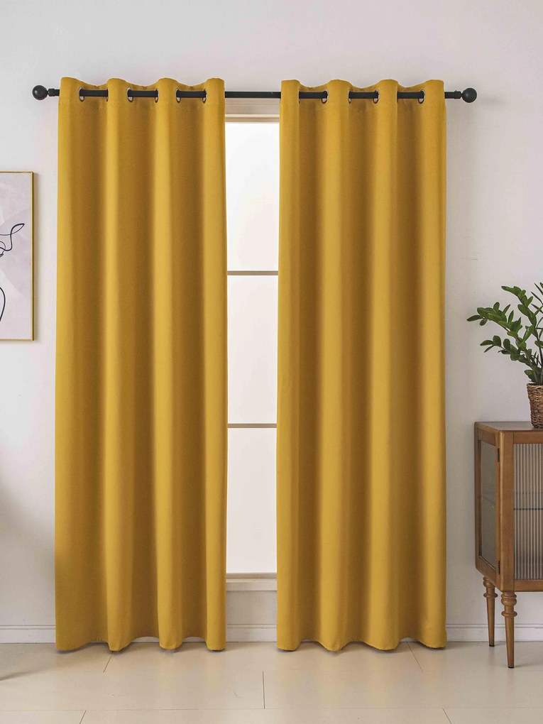 MK Lůžkoviny Blackout závěsy Elias hořčicová – 140 × 250 cm (2 ks) - kroužky