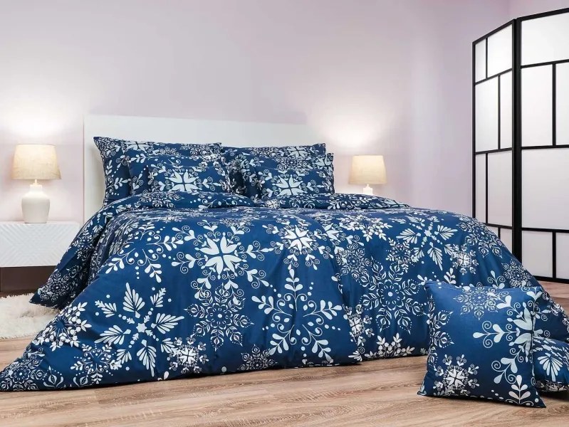 DADKA Bavlněné povlečení Snowflakes tmavě modré 240x220, 2x70x90 cm