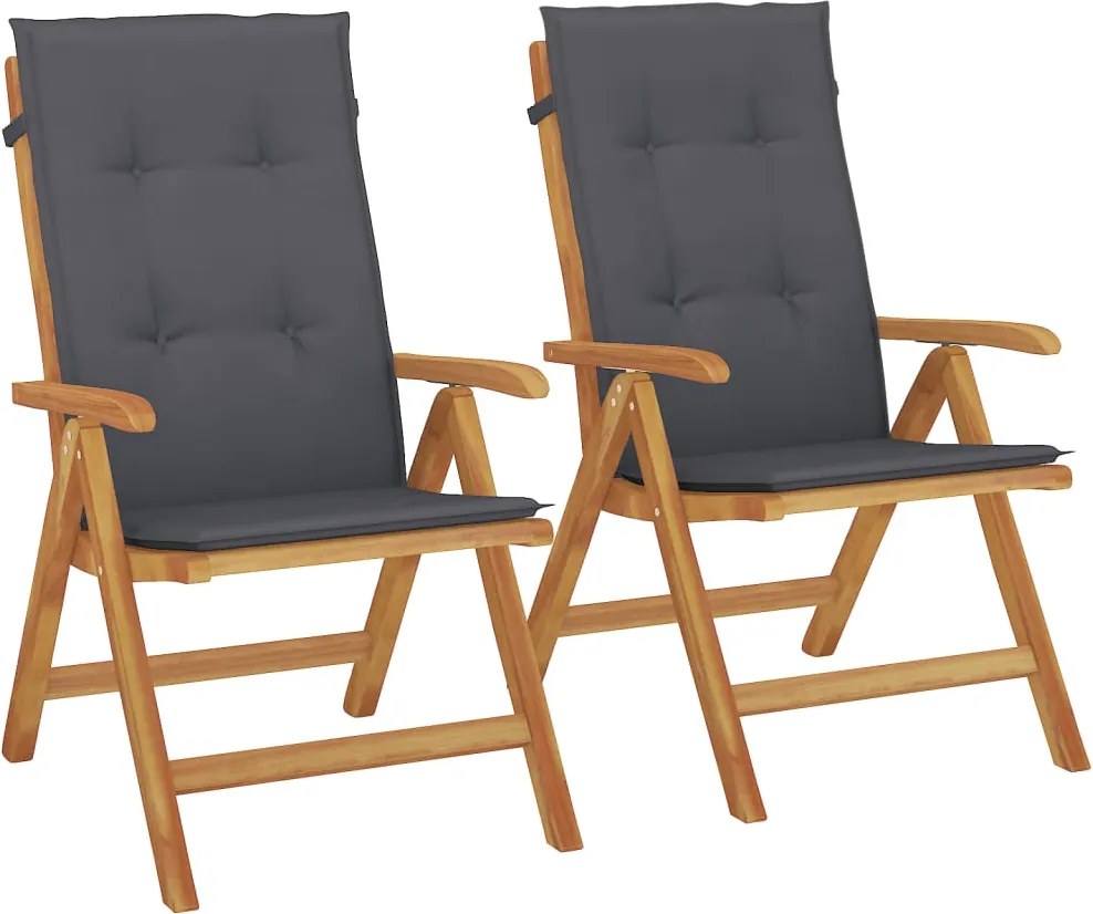 Skládací polohovací křesla s polštáři 2 ks, masivní teak 3196433