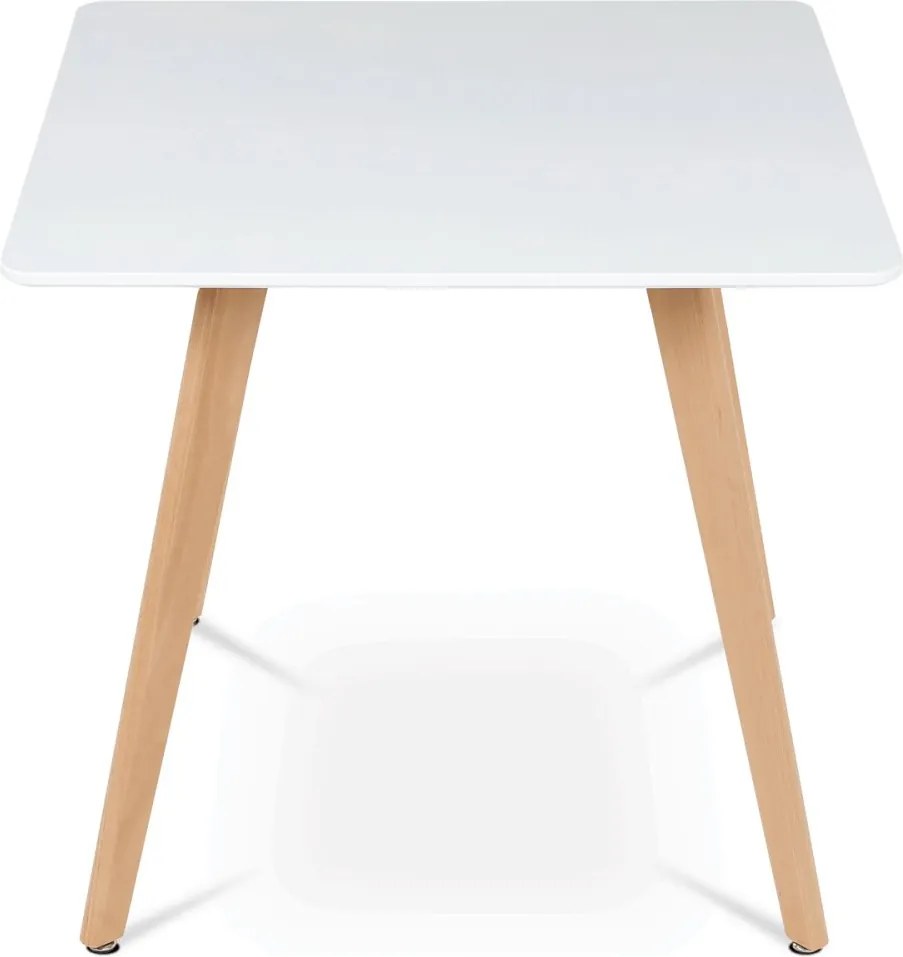 Jídelní stůl, MDF, bílý matný lak, masiv buk (80 x 80) cm