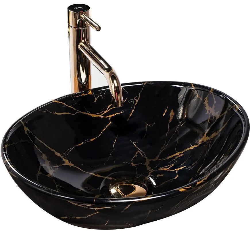 Umyvadlo na desku Sofia Black Marble Shiny