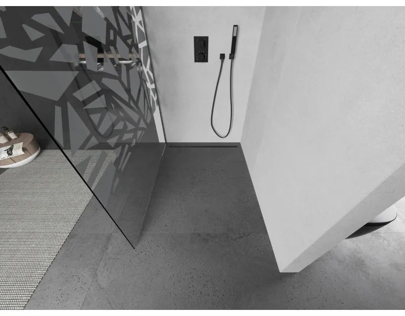 Mexen Kioto, sprchová zástěna Walk-In 100 x 200 cm, 8mm čiré sklo bílý vzor, grafitový profil, 800-100-101-95-85