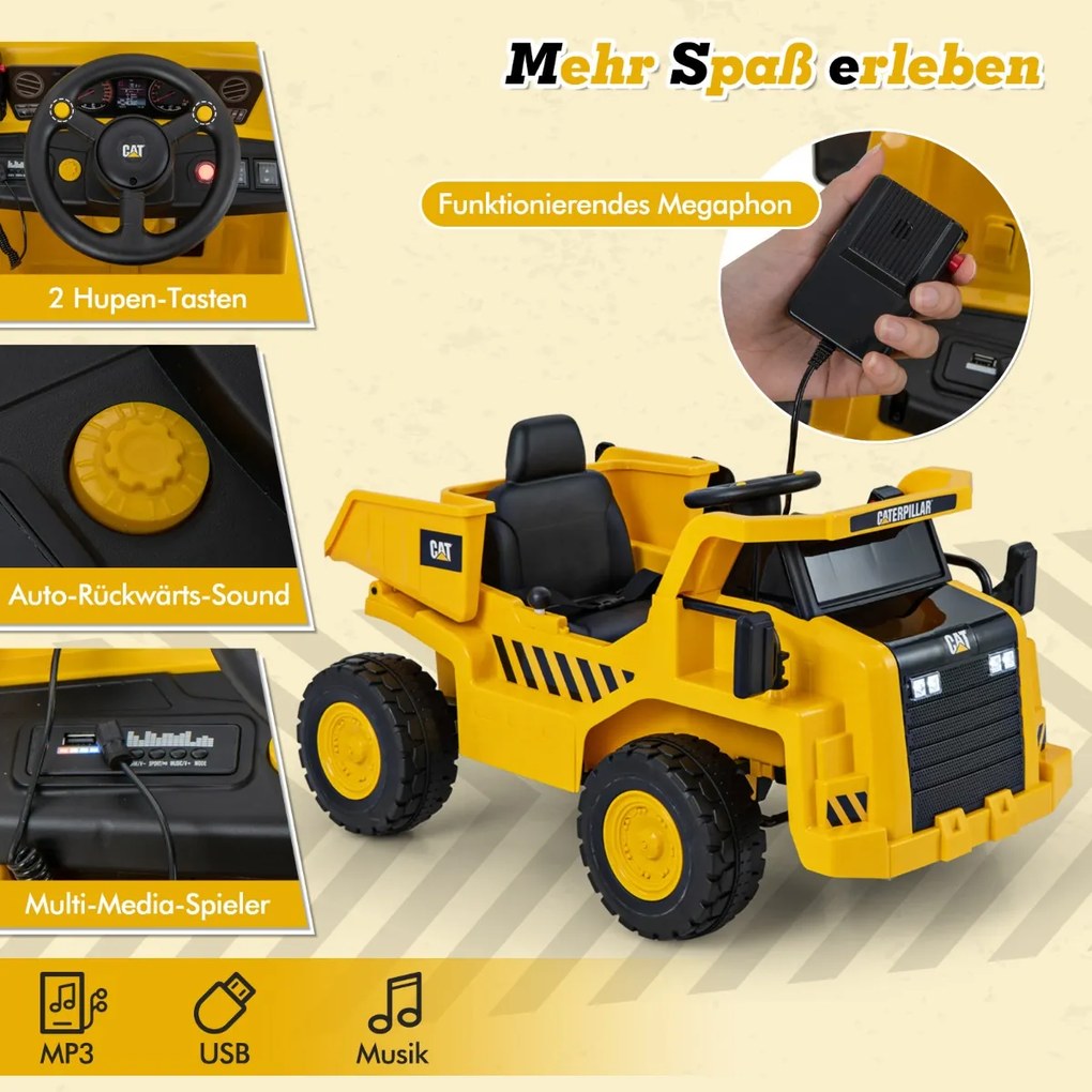 Costway Dětské elektrické auto Caterpillar 12 V skládací sklápěč s pískovou