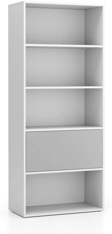 PLAN Vysoký kancelářský policový regál LAYERS, 1 box, 800 x 400 x 1905, bílá / šedá