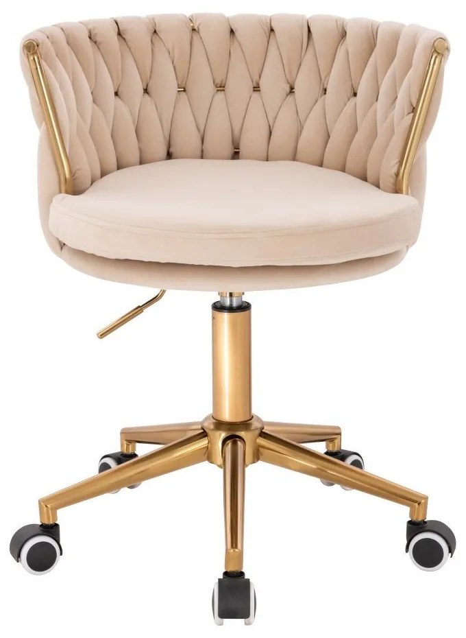 LuxuryForm DESIGN Otočná židle LYON VELUR na zlaté podstavě s kolečky - krémová