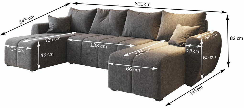 PRM Rohová sedačka MOKA U, 311 cm Barva látky: Červená (Kronos 02)