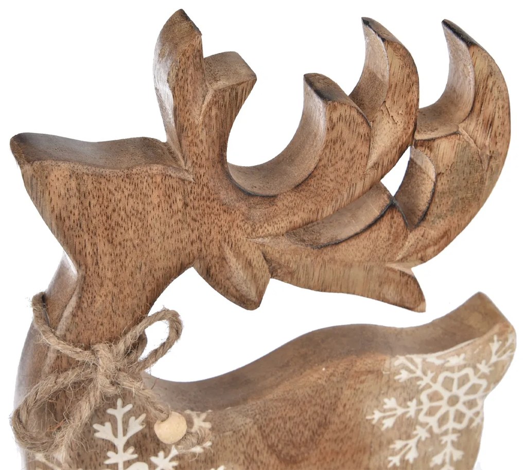 4Home Dekorace z mangového dřeva Snowflake Deer, 33 cm