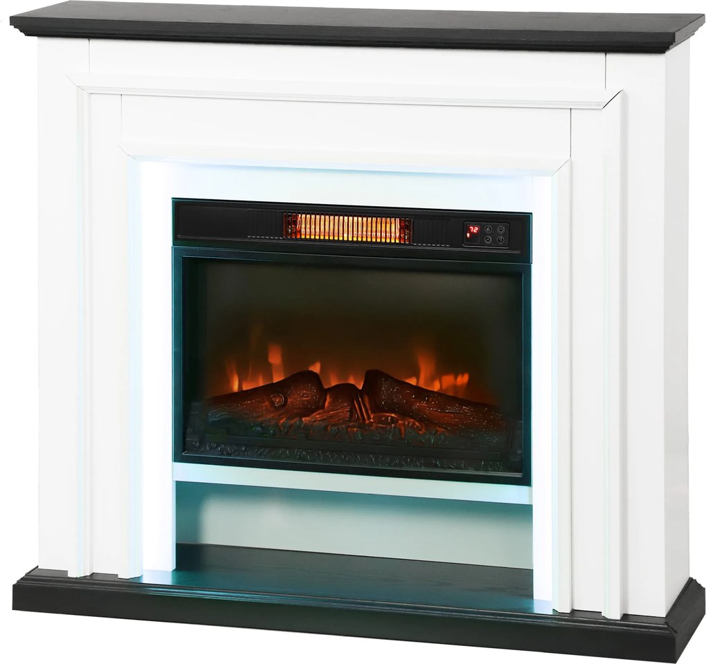 HOMCOM elektrický krb 1800W, dekorativní krbová replika s RGB LED světly, efekt plamene, krbový nástavec, 105 x 27 x 97 cm, černá