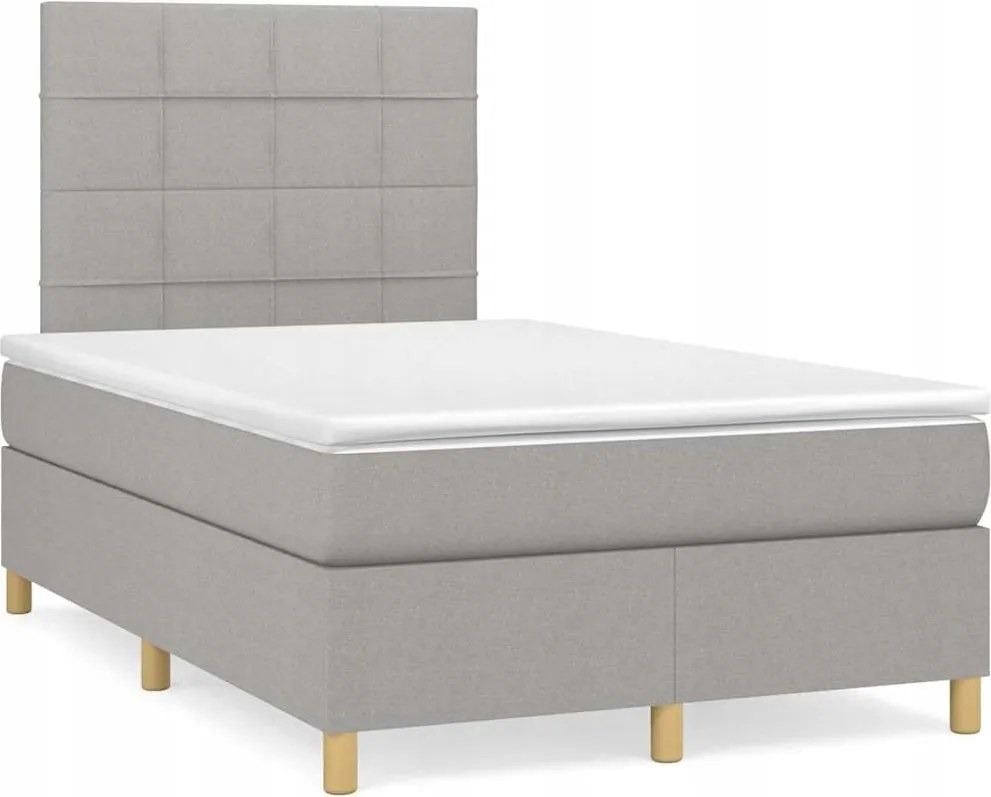 Box Spring Postel S Matrací A Led Textil Světle Šedá Blok se čtverci 120
