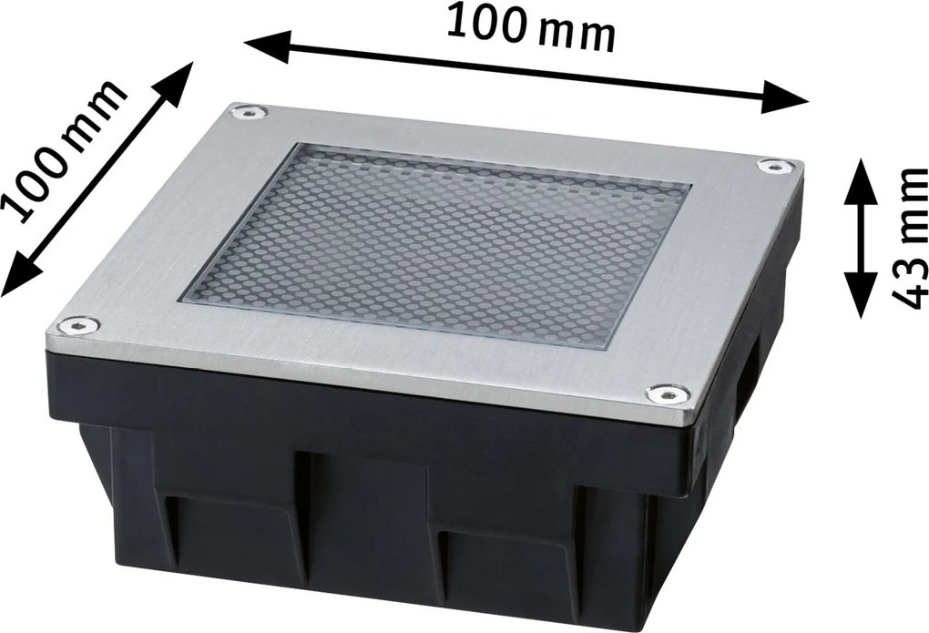 P 95742 Solární LED zemní svítidlo Sorea soumrakový senzor IP67 hranaté 100x100mm 3000K 0,1W 6lm 3,7V kov kartáčovaný ABS/polykarbonát/ocel - PAULMANN