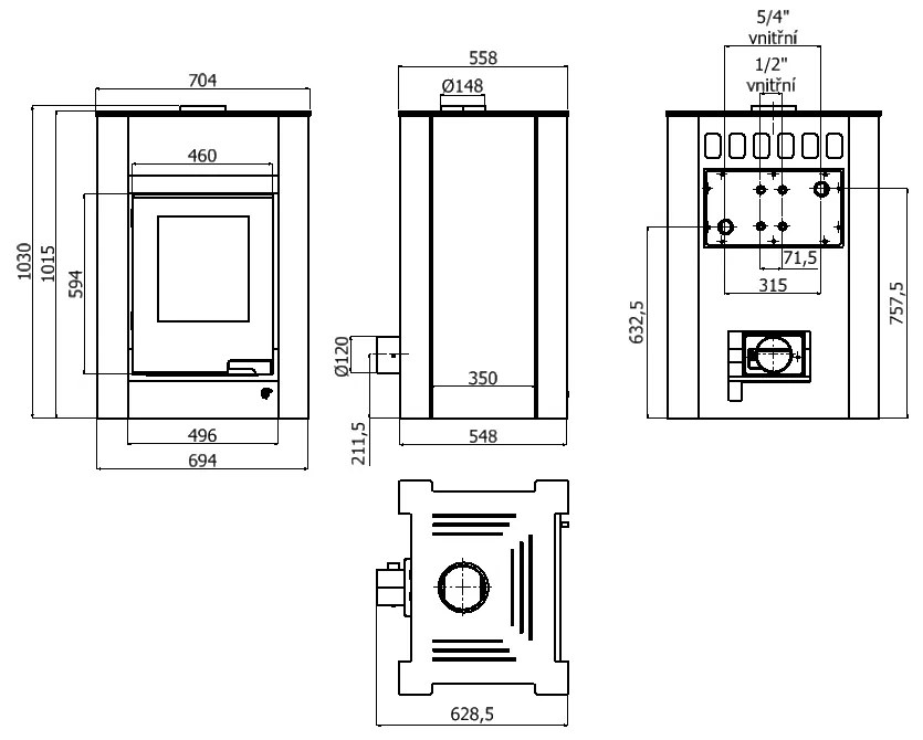 Krbová kamna AQUAFLAM VARIO ® LEND 11/7kW krémová