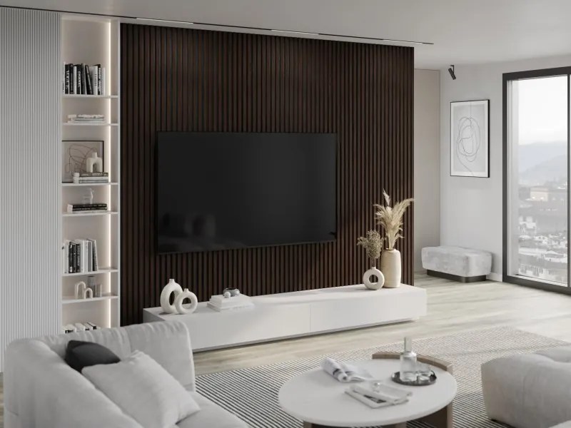 Mexen Lam-B, akustické stěnové lamely 275 × 30 cm, HDF deska 4 mm, technická dýha, eben hnědý, S100-275307-3015-022