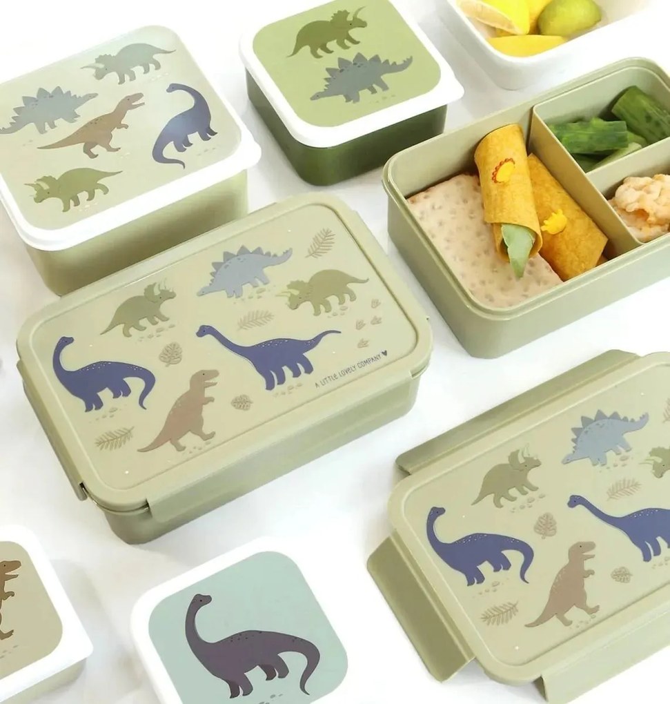 A Little Lovely Company Svačinový box Bento Dinosaurus 1,2 l, zelená barva, plast