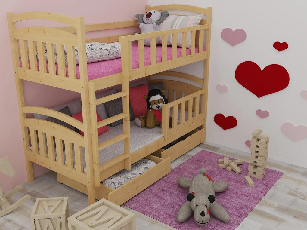 Vomaks Patrová postel PP 005 se zábranou Rozměr: 80 x 200 cm, Barva: surové dřevo, Prostor mezi lůžky: 80 cm