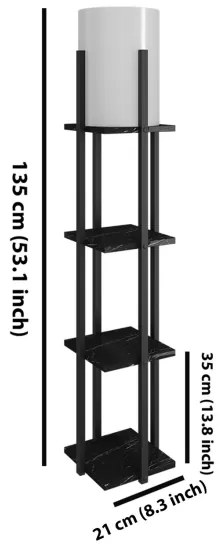 Stojací lampa s poličkami NORA 1xE27/40W/230V černá