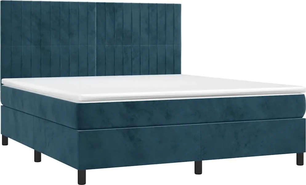 Box spring postel s matrací a LED tmavě modrá 160x200 cm samet 3136255