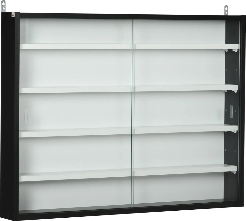 HOMCOM Stěnová vitrína s nastavitelnými policemi a 2 posuvnými skleněnými dveřmi pro sbírky parfémů a dekorativních figurek 80x9,5x60 cm Černá a Bílá