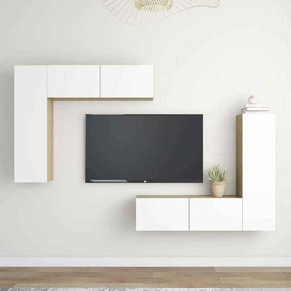 vidaXL 4dílný set TV skříněk dřevotříska [3078690] Barva: bílá s vysokým leskem