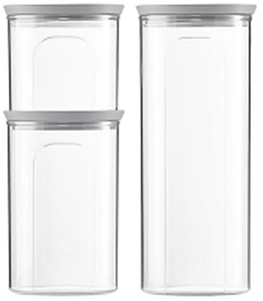STEFANPLAST Sada 3 kulatých dóz Tosca, transparetní/šedé