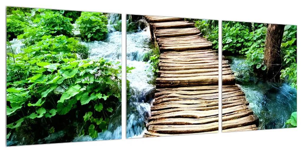 Obraz dřevěného chodníčku přes řeku (90x30 cm)