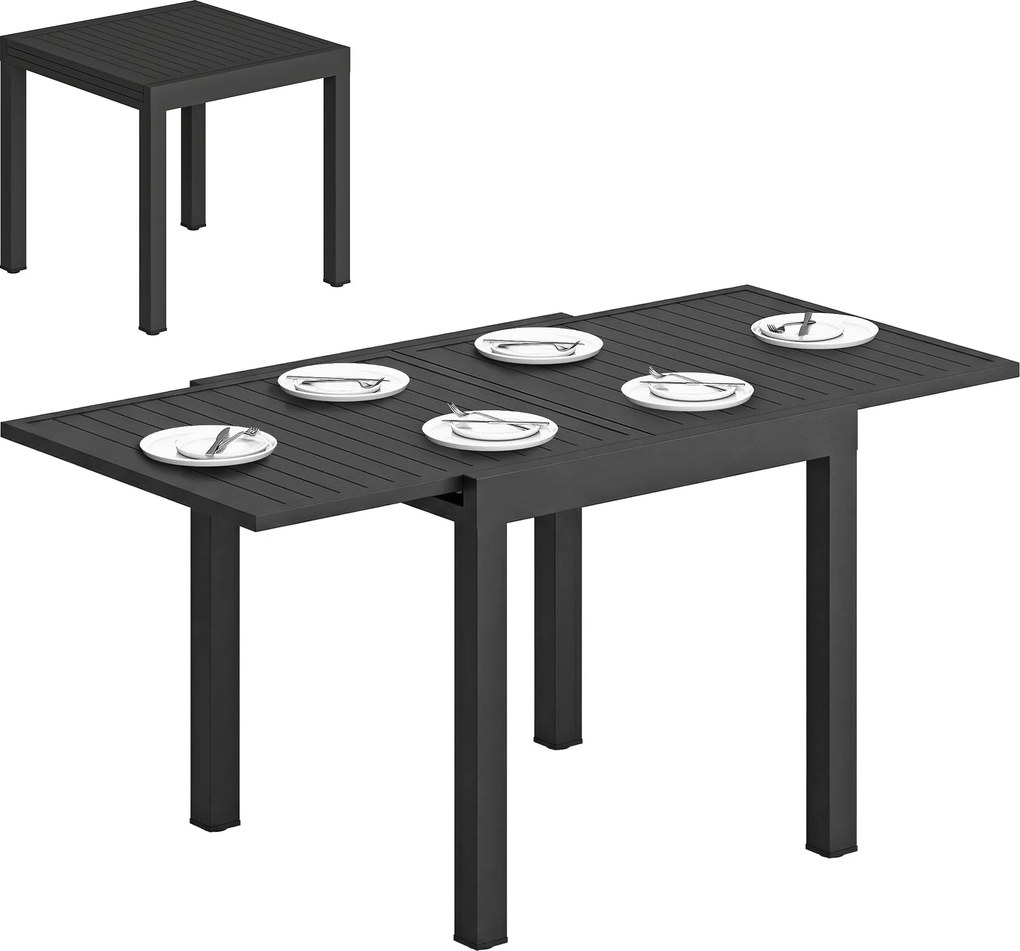Outsunny rozkládací stůl pro 4–6 osob | 80–160 × 80 cm | černý práškový hliník | Aosom