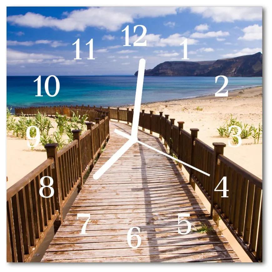Skleněné hodiny čtvercové Moře na pláži 30x30 cm