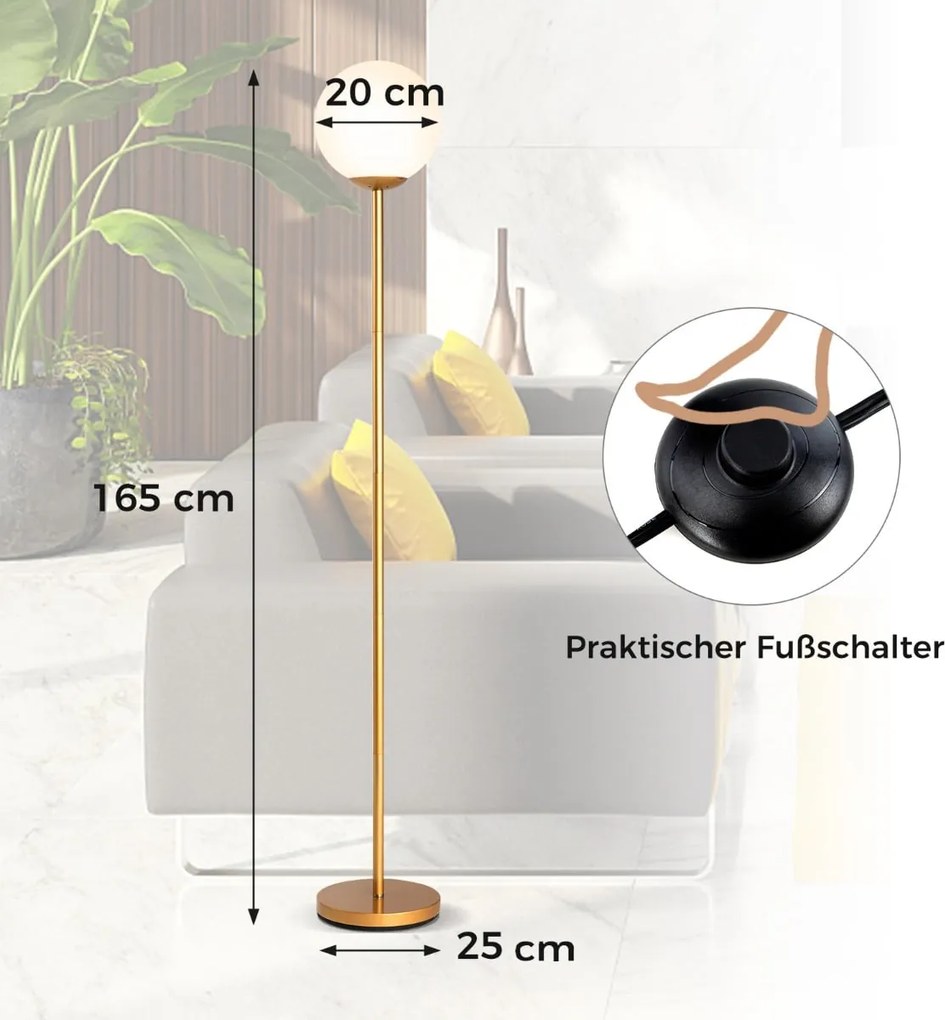 Costway Moderní stojací lampa 165 cm vysoká stojací lampa se skleněným stínidlem