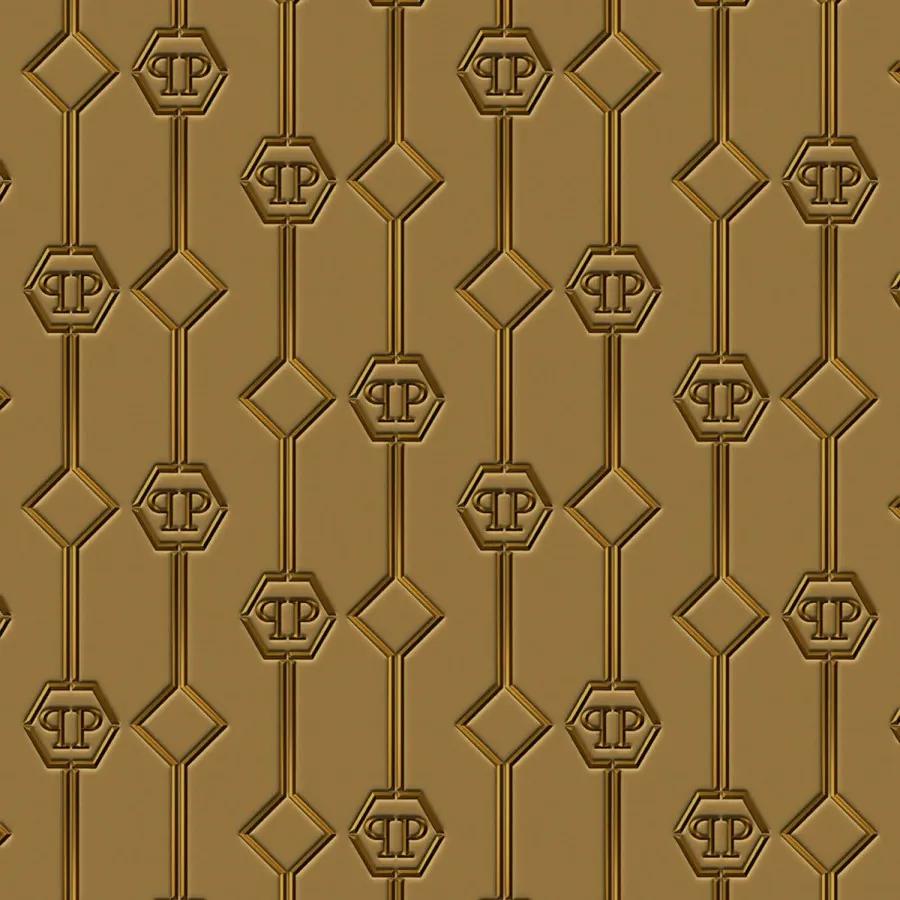 Zlatá geometrická obrazová vliesová tapeta Z8094 Philipp Plein 300x300 cm