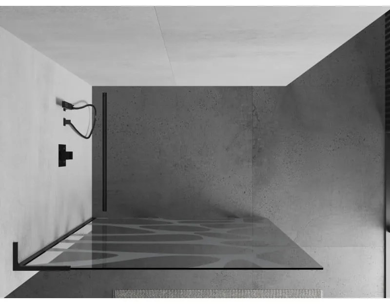 Mexen Kioto L, sprchová zástěna Walk-In 100 x 200 cm, 8mm čiré sklo bílý vzor, černý profil, 800-100-103-70-97
