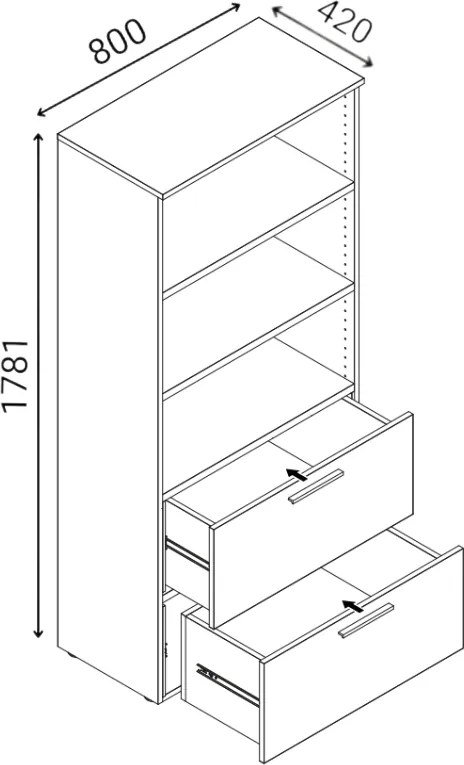 Skříň se zásuvkami pro závěsné složky PRIMO GRAY, 800 x 420 x 1781 mm, šedá/wenge