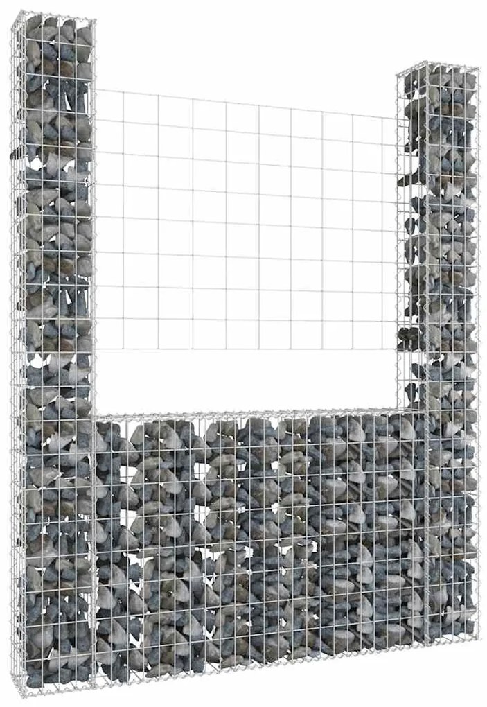 Gabionový koš ve tvaru U se 2 sloupky železo 140 x 20 x 200 cm 151289