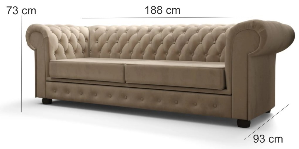 GRAND Pohovka LUXURY, dvojsedák Barva: VELVET 10, Rozkládání do lůžka: Ano