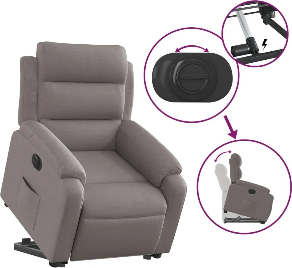 Elektrické zvedací polohovací křeslo taupe textil 3205012
