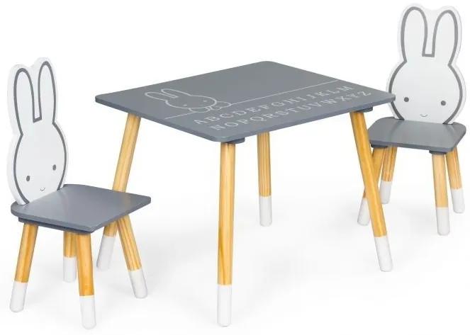 ECO TOYS  Dětský nábytek, stoleček + dvě židličky, Králíček - šedá/bílá