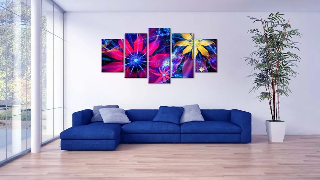 Malvis ® Pětidílný obraz fantastické květy Velikost: 200x100 cm