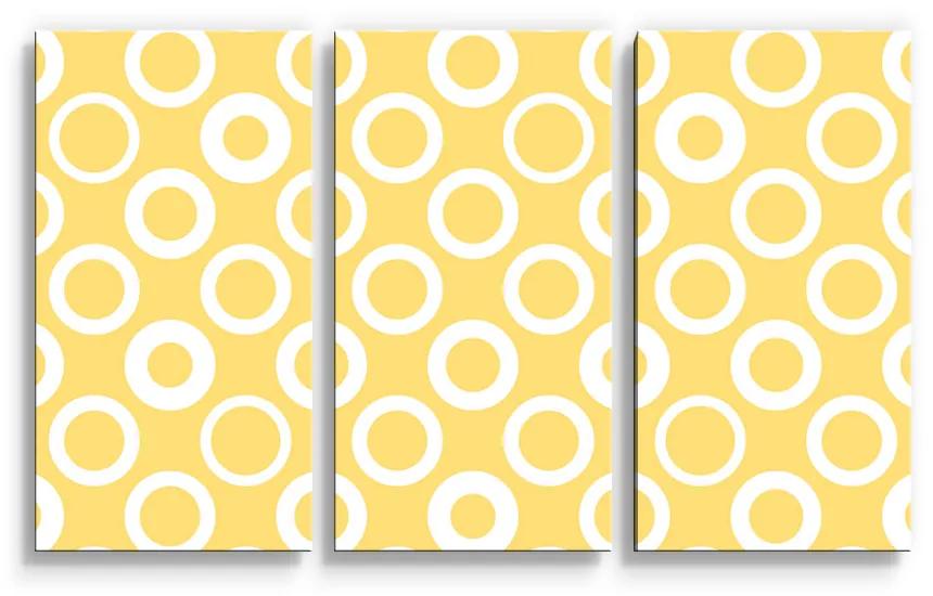 Sablio Obraz - 3-dílný Bílé kruhy na žluté - 120x80 cm
