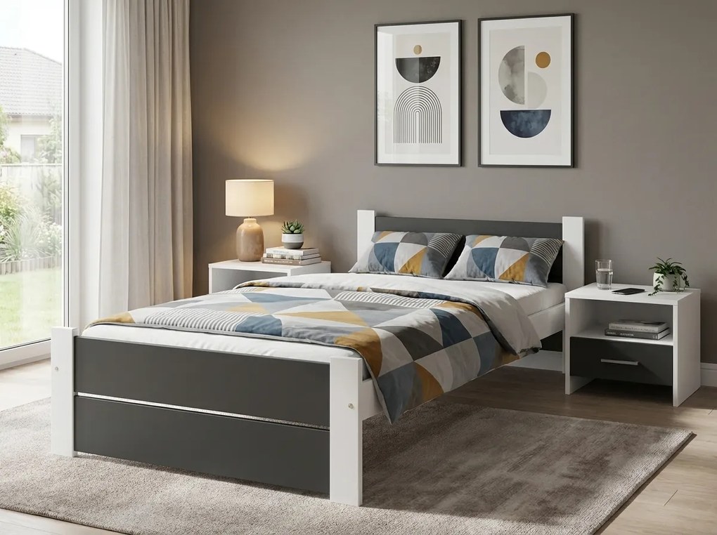 Postel IKAROS DOUBLE 80 x 200 cm, antracit/bílá Matrace: Matrace Coco Maxi 20 cm, Rošt: S laťkovým roštem